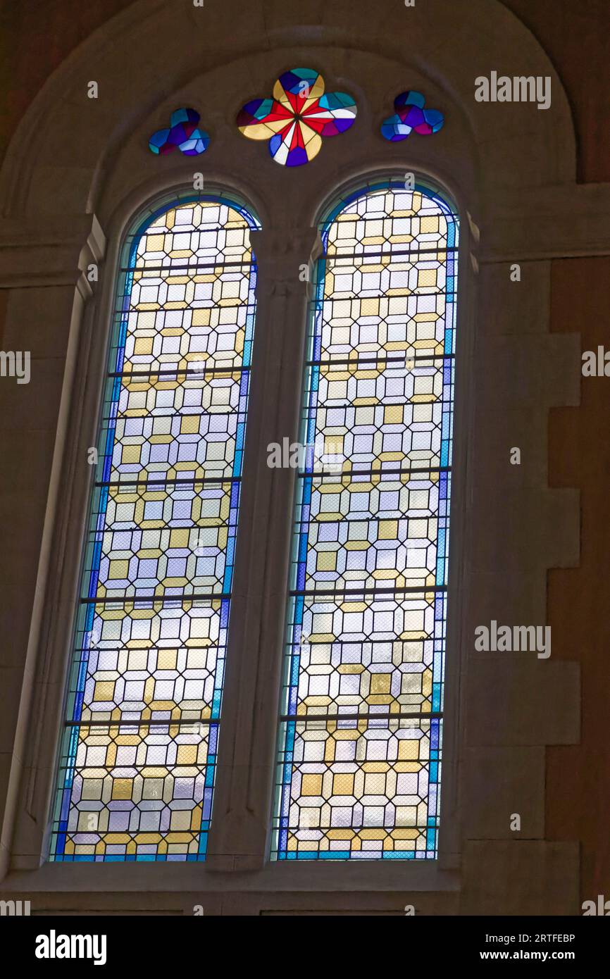 Aix-Les-Bains, France. 6th June, 2023.Stained glass windows in the ...