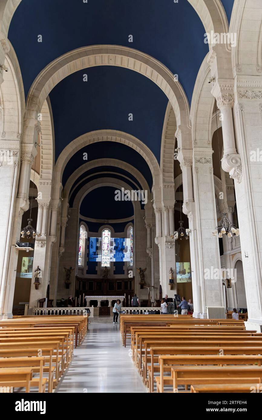 Aix-Les-Bains, France. 6th June, 2023.. Stained glass windows & simple ...