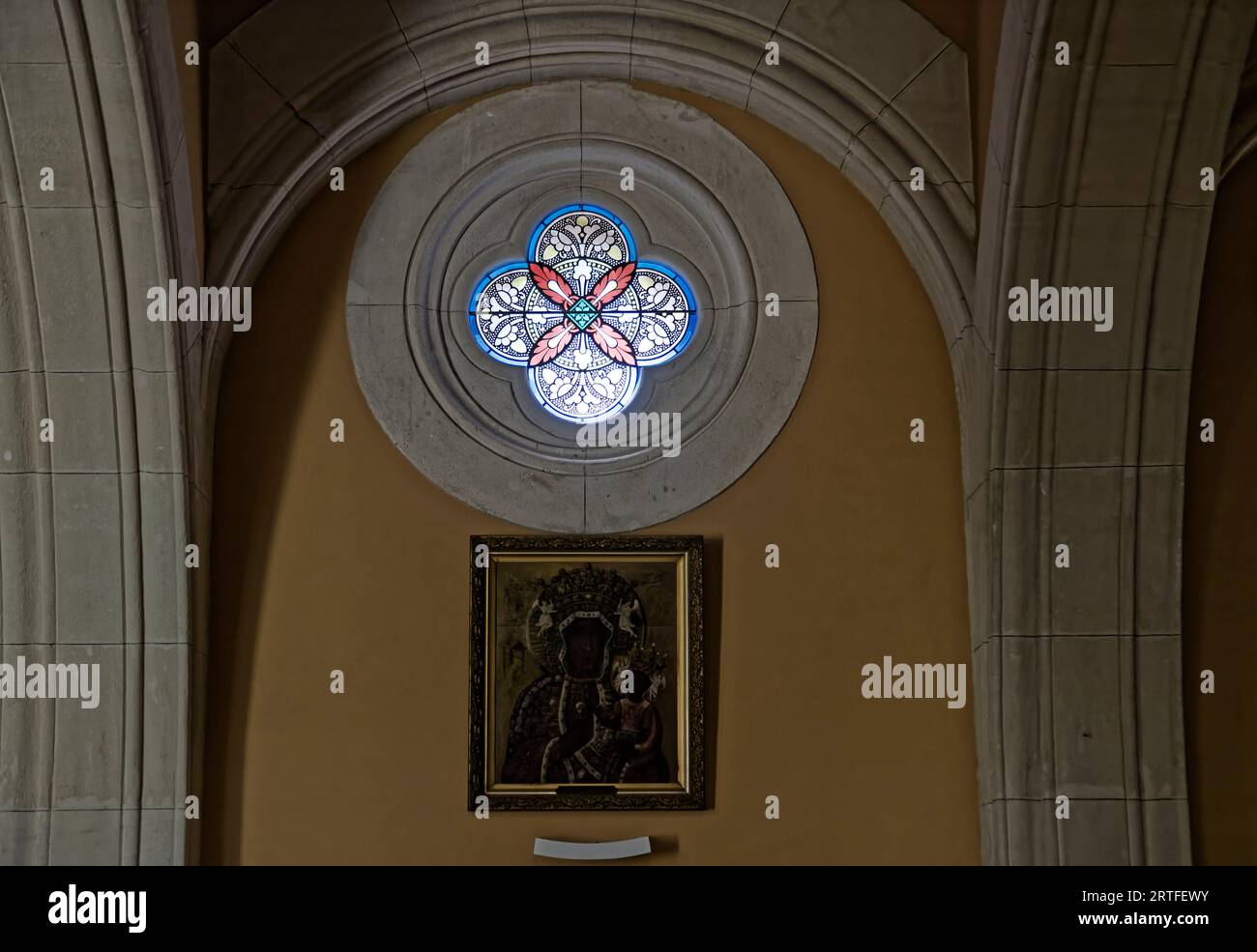 Aix-Les-Bains, France. 6th June, 2023. Stained glass windows in the ...