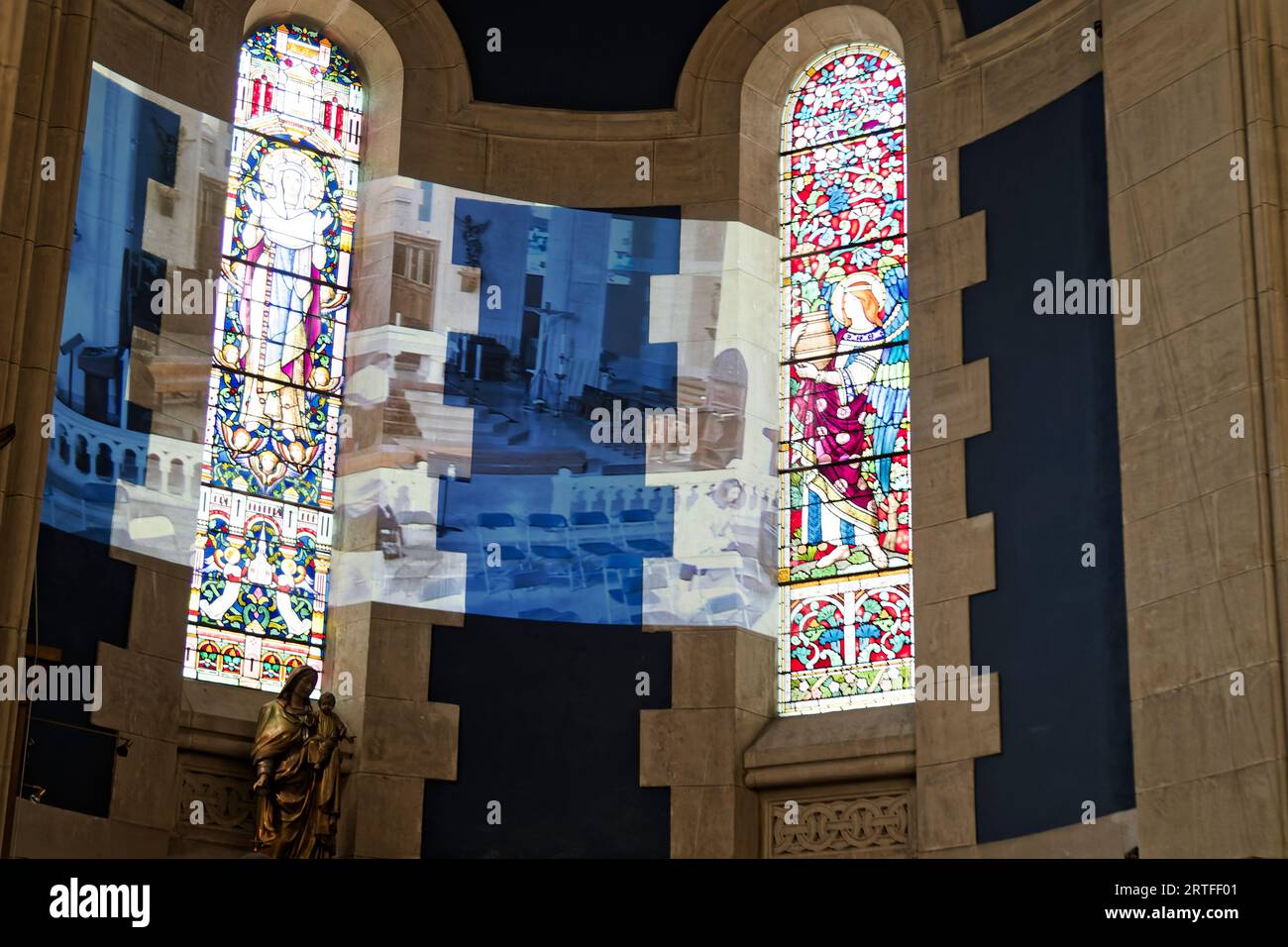 Aix-Les-Bains, France. 6th June, 2023. Stained glass windows in the ...
