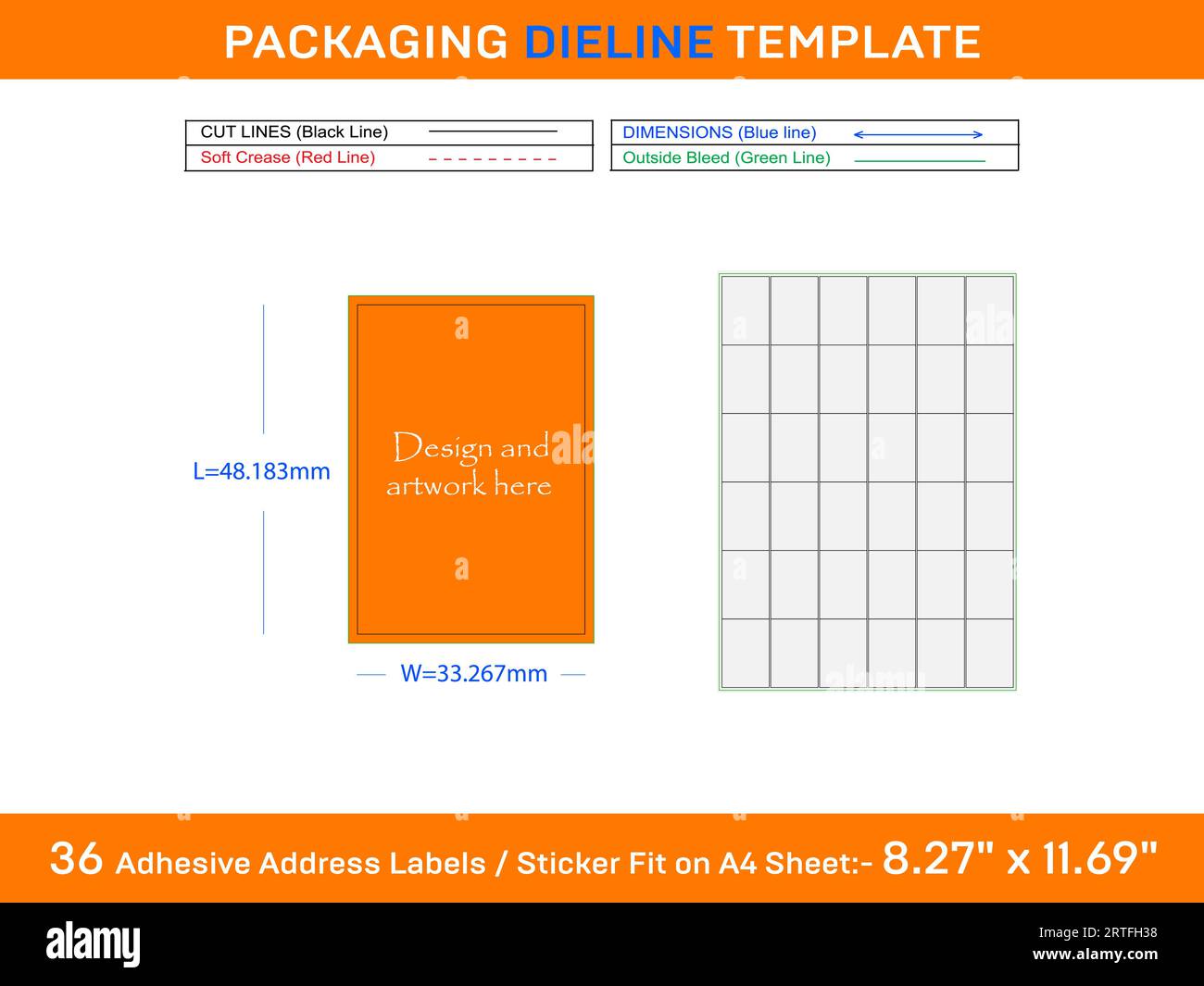 36 Adhesive Address Labels Die line Template 48.183 x 33.267mm Stock ...