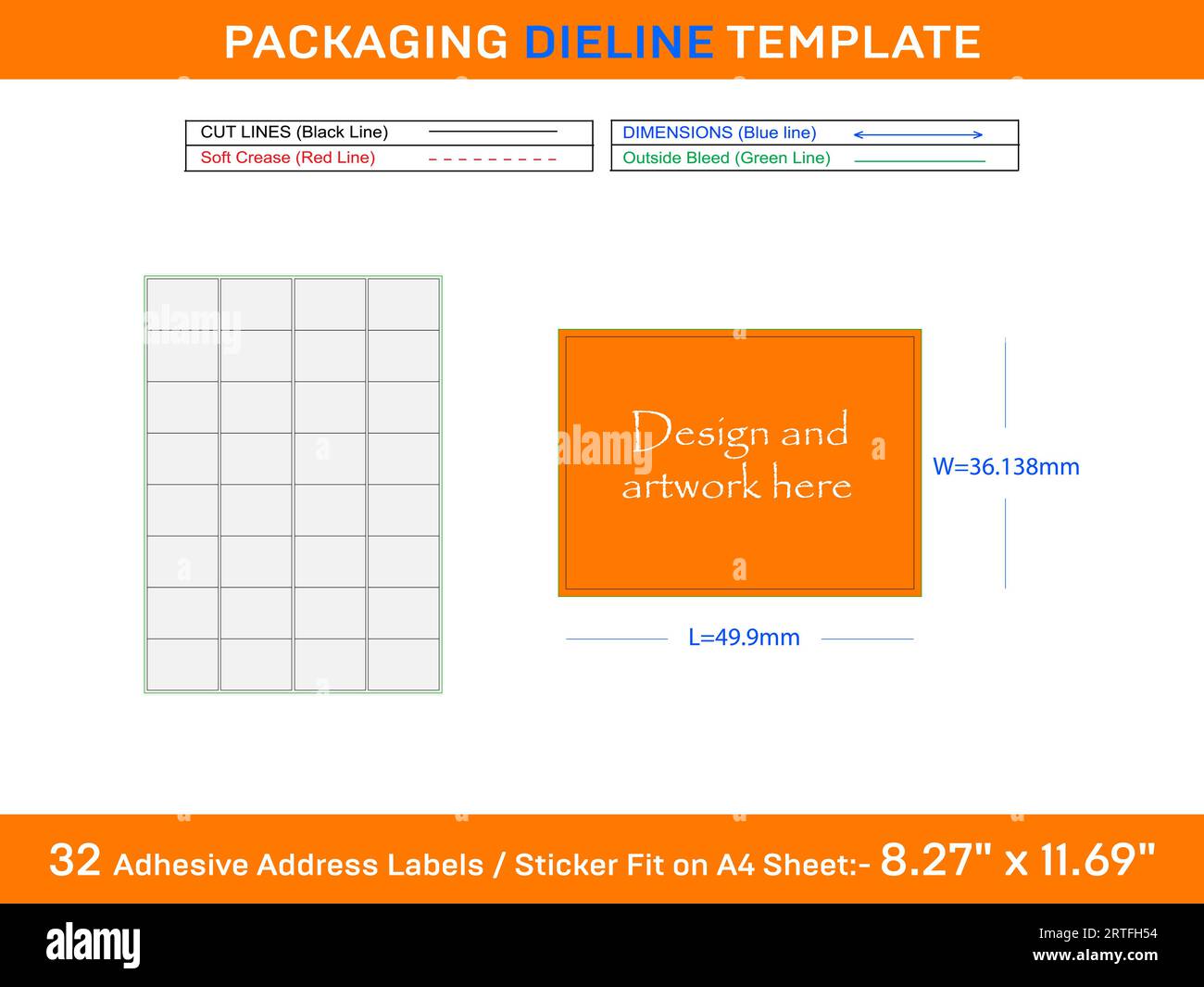 32 Adhesive Address Labels Die line Template 49.9 x 36.138mm Stock ...