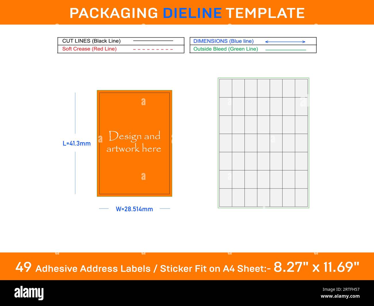49 Adhesive Address Labels Die line Template 28.514 x 41.3mm Stock ...