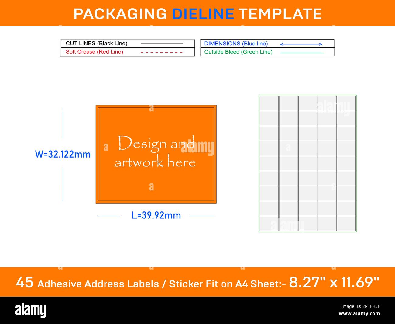 45 Adhesive Address Labels Die line Template 39.92 x 32.122mm Stock ...