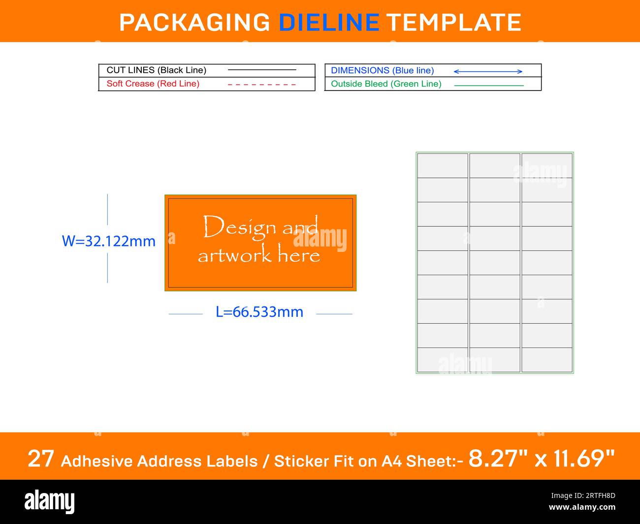 27 Adhesive Address Labels Die line Template 66.533 x 32.122mm Stock ...