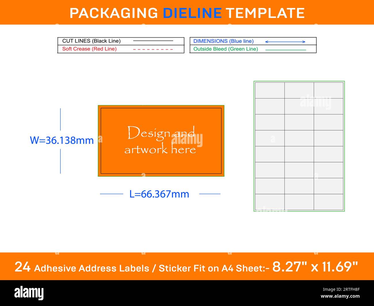 24 Adhesive Address Labels Die line Template 66.367 x 36.138mm Stock ...