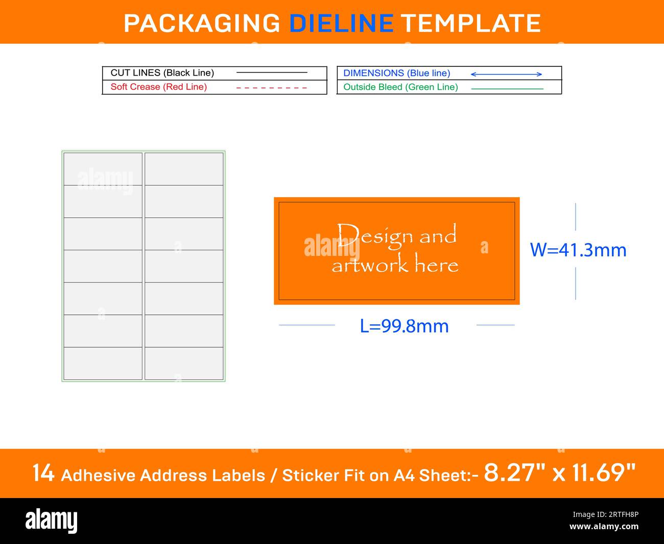 14 Adhesive Address Labels Die line Template 99.8 x 4.13mm Stock Vector ...