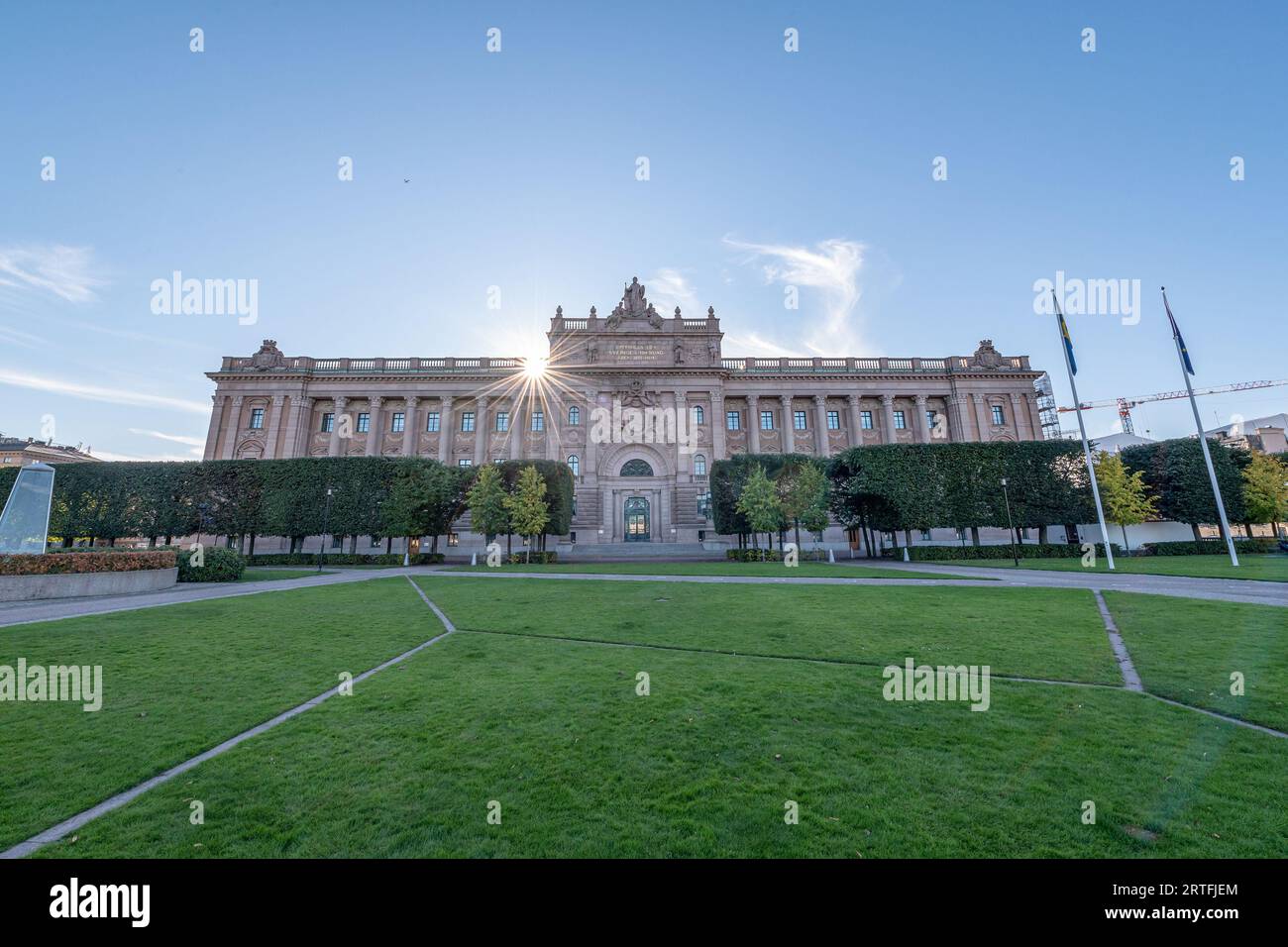 Facade of Riksdagshuset Swedish Parliament House on island Helgeandsholmen Old town Gamla Stan ...