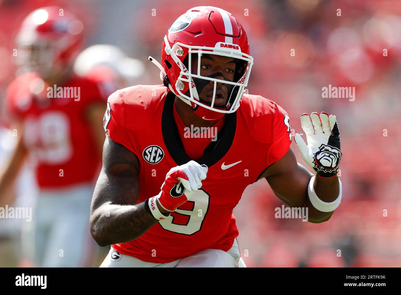 Georgia Bulldogs wide receiver Jackson Meeks (9) warms up prior to a ...