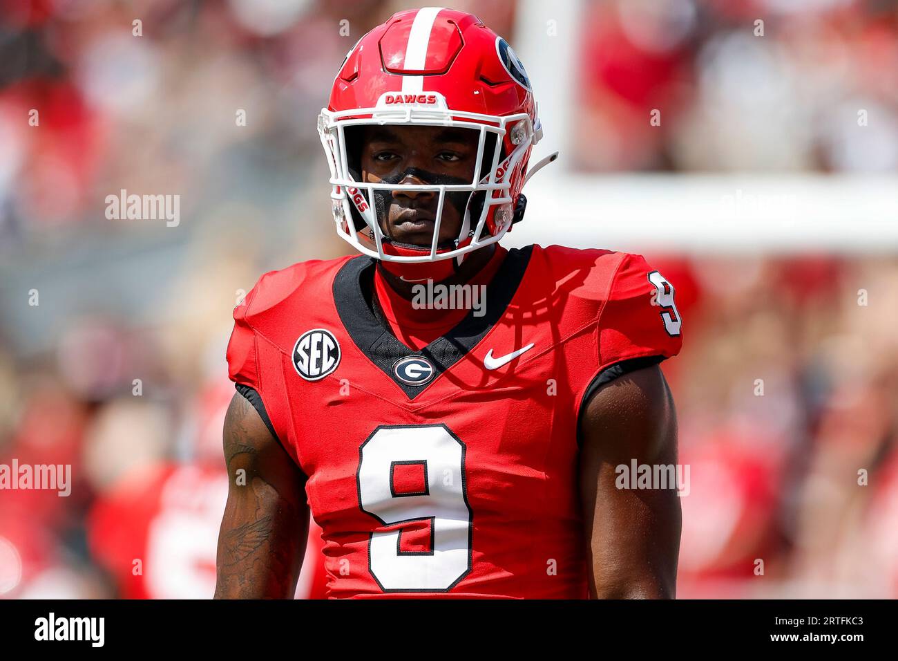 Georgia Bulldogs wide receiver Jackson Meeks (9) warms up prior to a ...