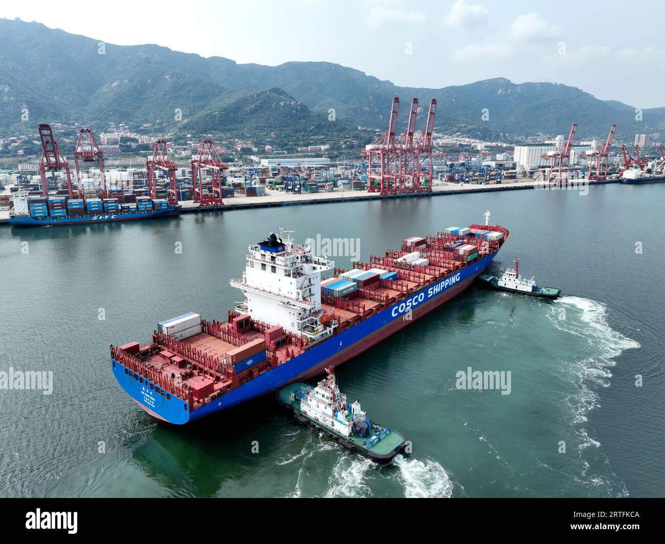 Aerial photo shows the container terminal at Lianyungang Port in ...