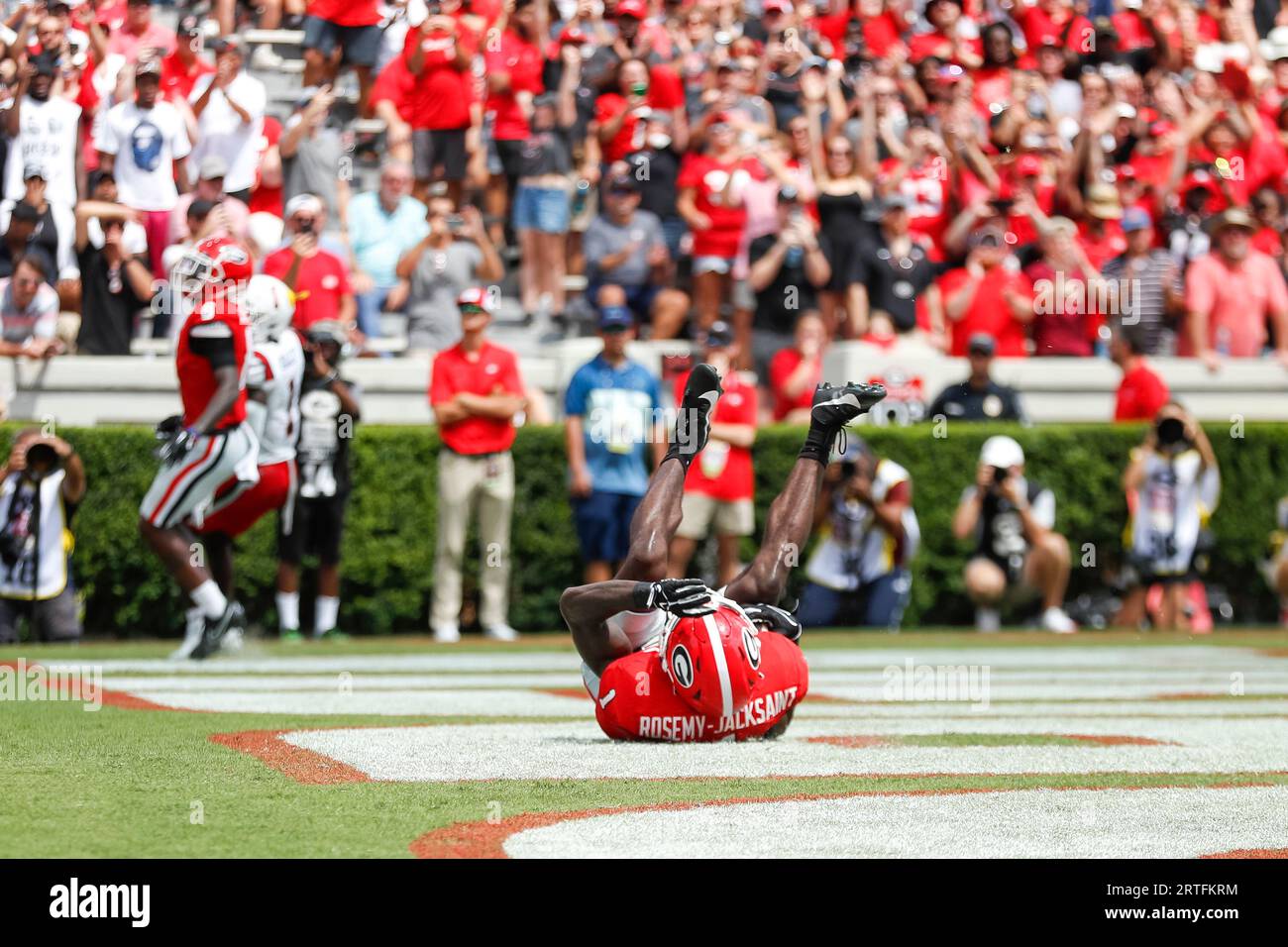 Georgia Bulldogs wide receiver Marcus Rosemy-Jacksaint (1) catches a pass for a touchdown in the ...