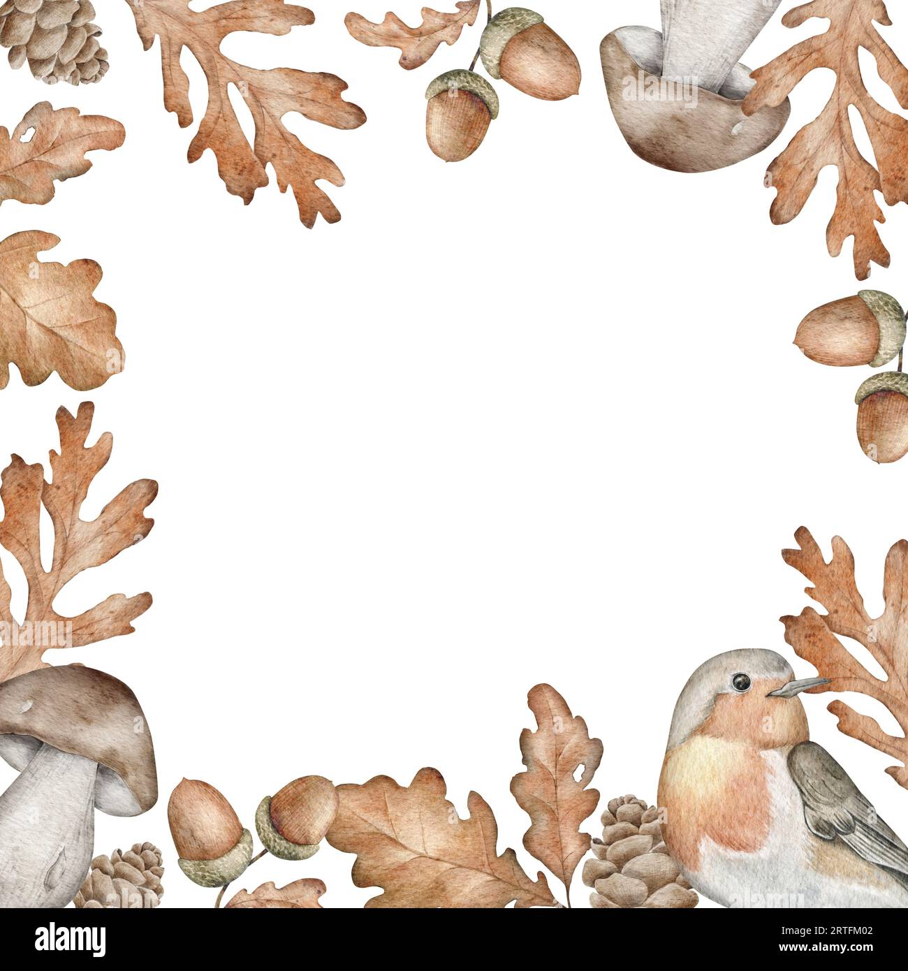 Watercolor fall square frame. Hand drawing botanical woodland design ...