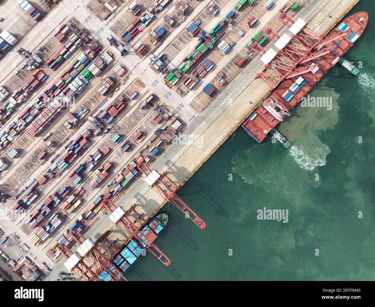 Aerial photo shows the container terminal at Lianyungang Port in ...