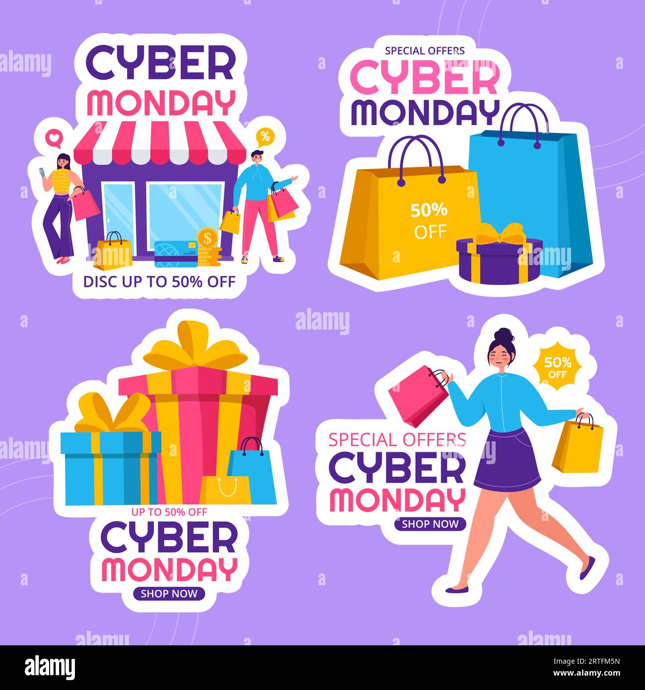 Cyber Monday Event Label Flat Cartoon Hand Drawn Templates Background ...