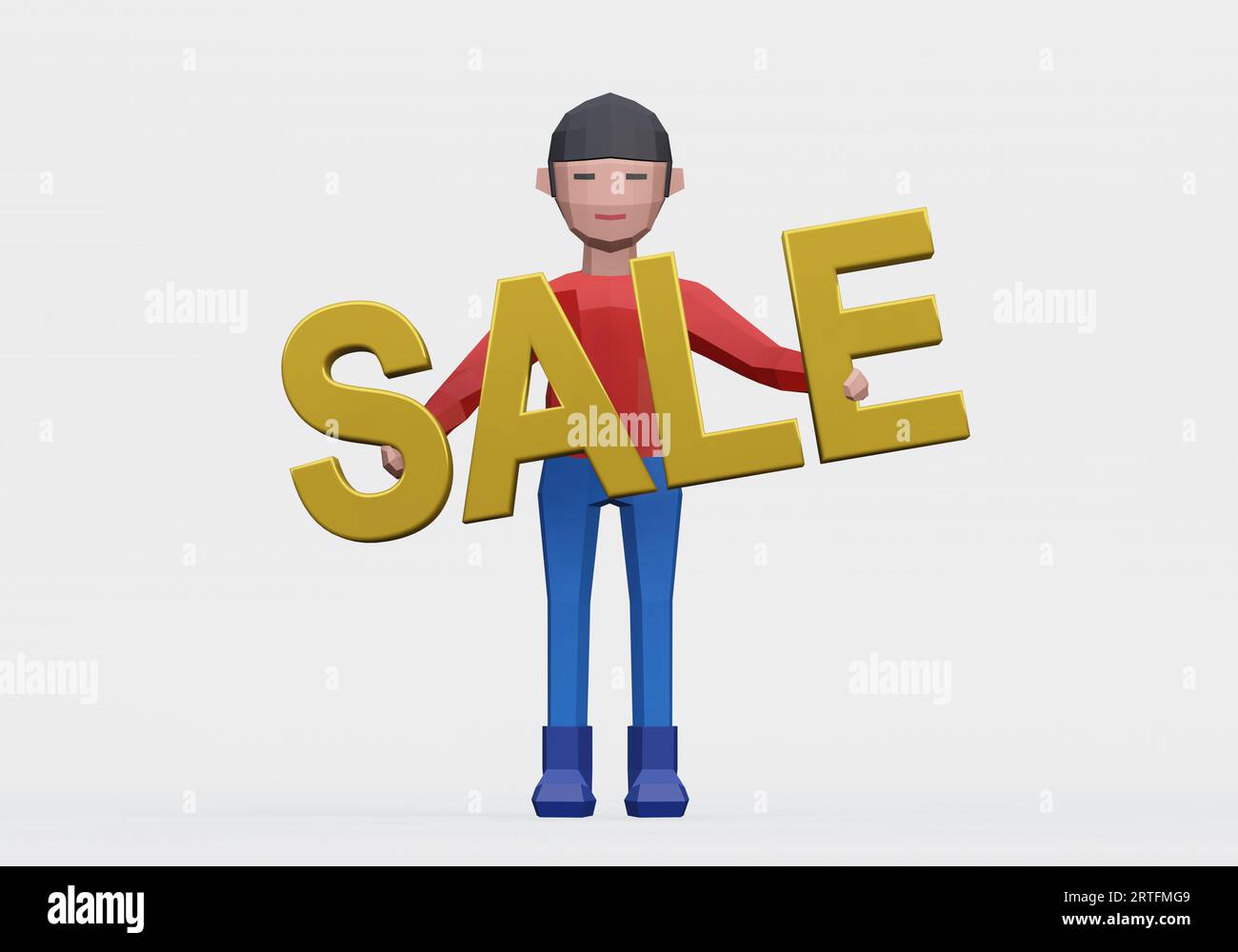 3d render dummy man holding a sale sign for shopping concept Stock ...