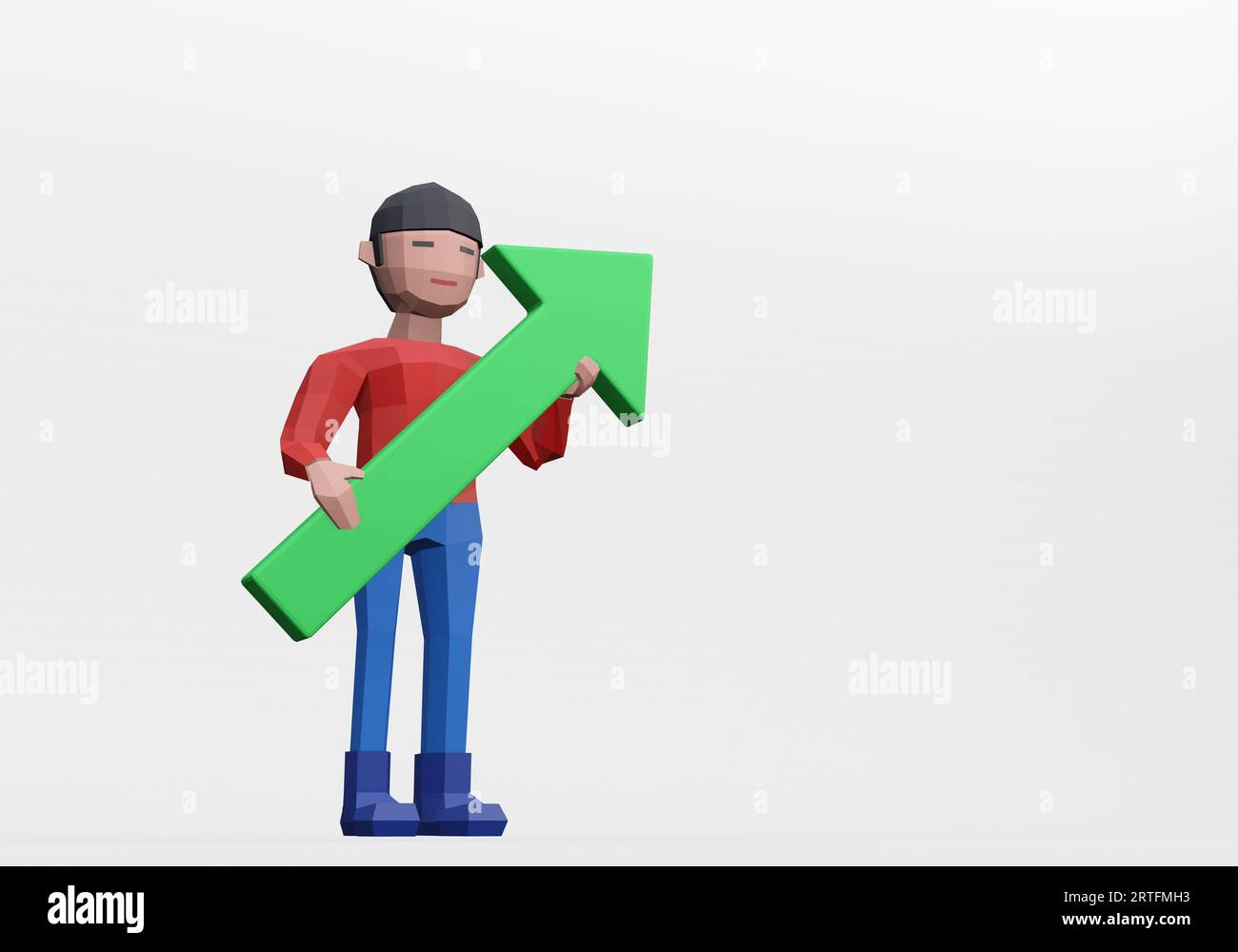 3d render of dummy holding upward arrow for bull market or good concept ...