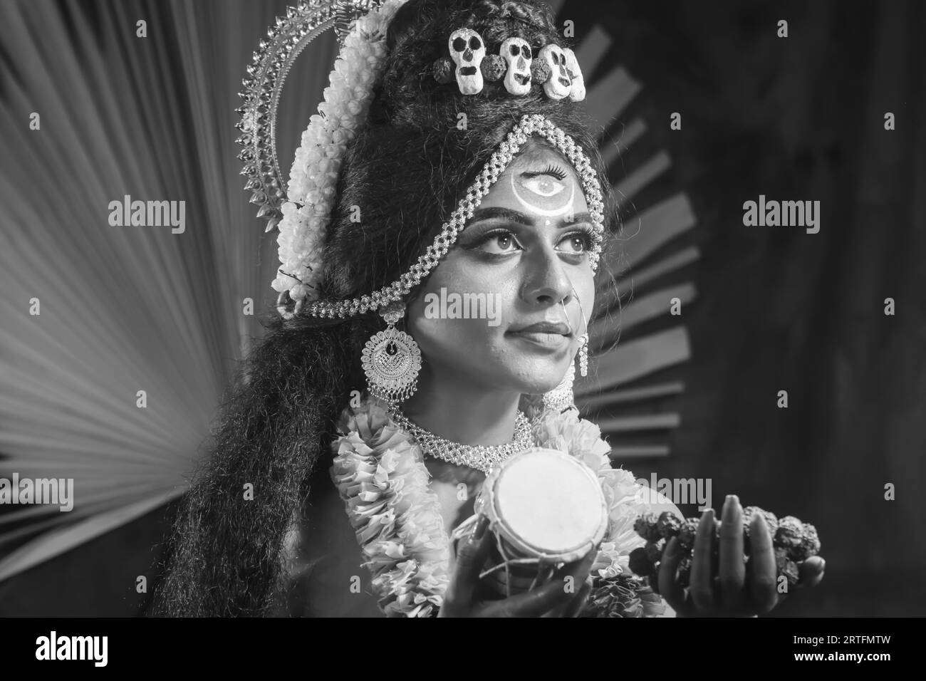 Portrait Of Beautiful Indian Girl Of Durga Idol Agomoni Concept Indoor