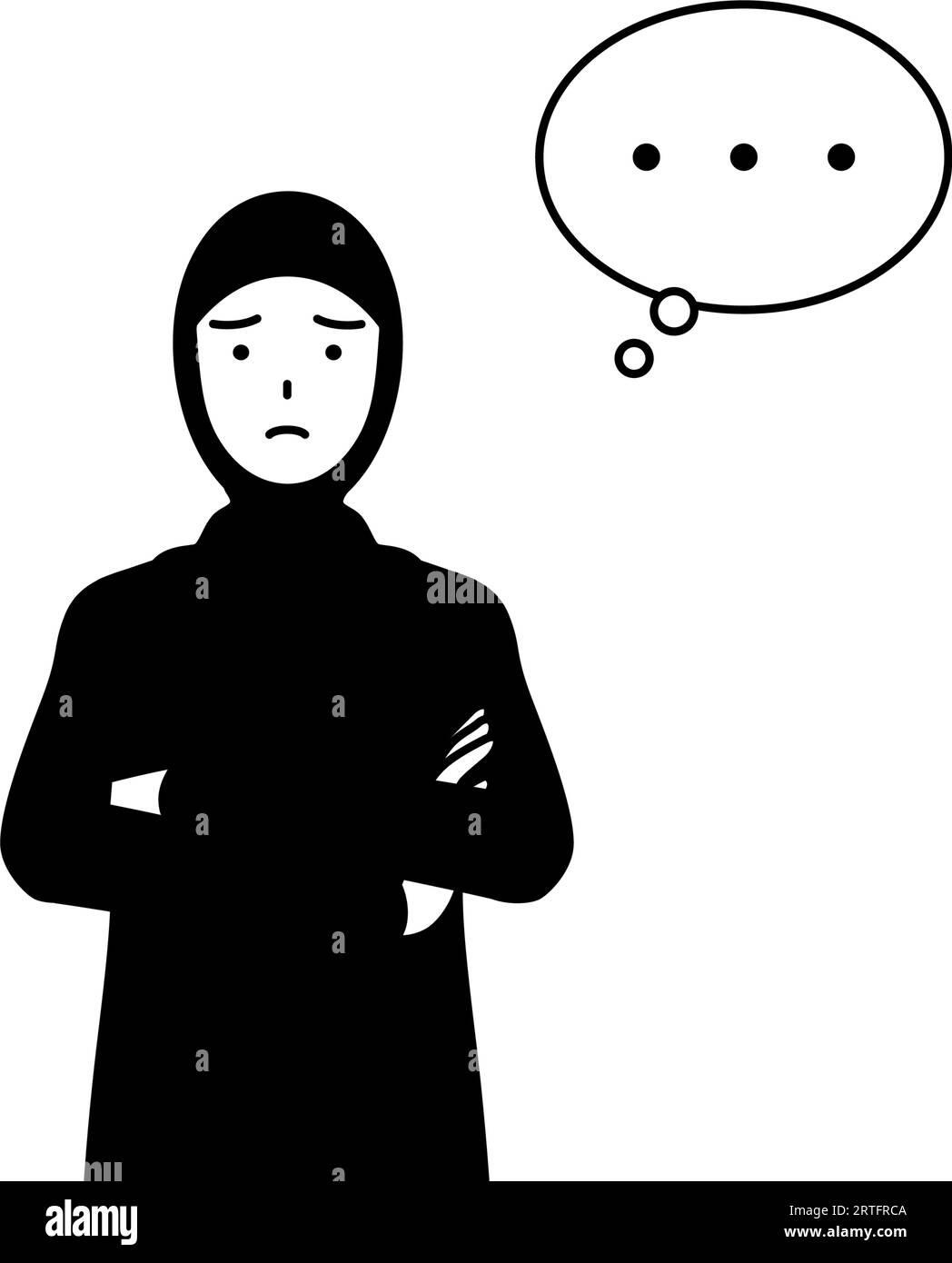 Muslim Woman with crossed arms, deep in thought, Vector Illustration ...