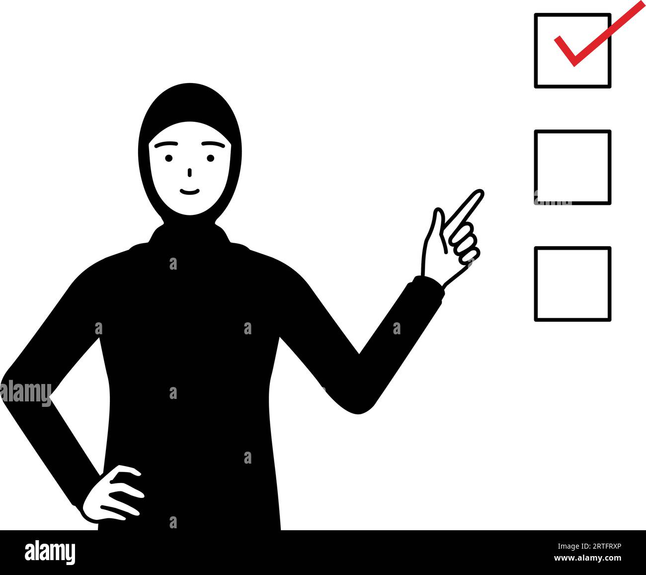 Muslim Woman pointing to a checklist, Vector Illustration Stock Vector ...