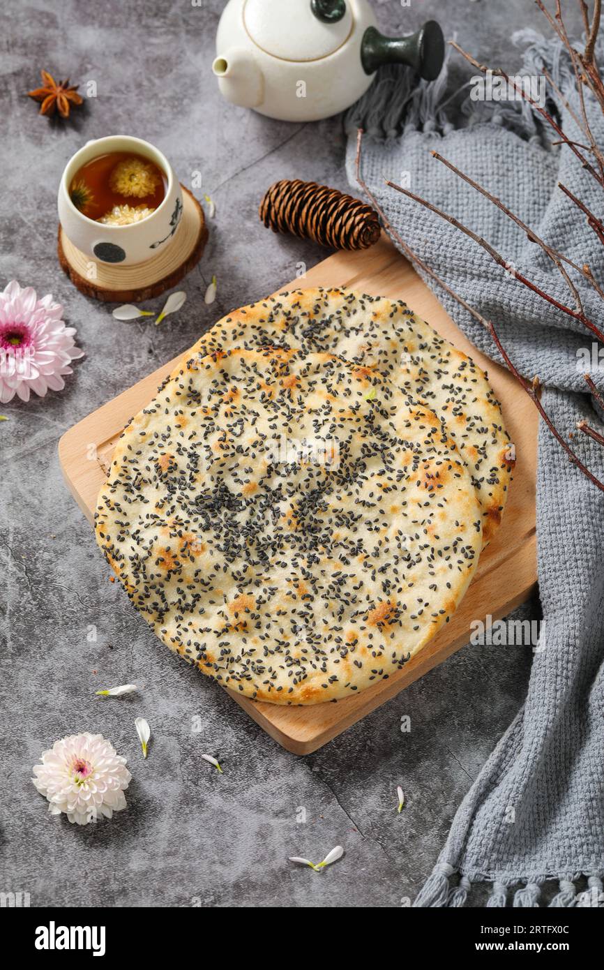 chinese traditional Sesame Cake with Minced chicken salt and pepper ...