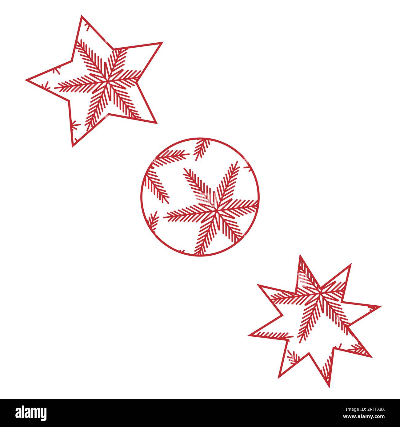 White Christmas star, polygon and balloon, with a red stroke on a white ...