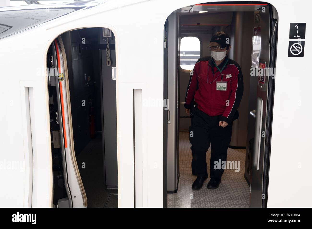 Nagasaki, Japan. 13th Mar, 2023. JR Kyushu cleaning staff prepare a ...