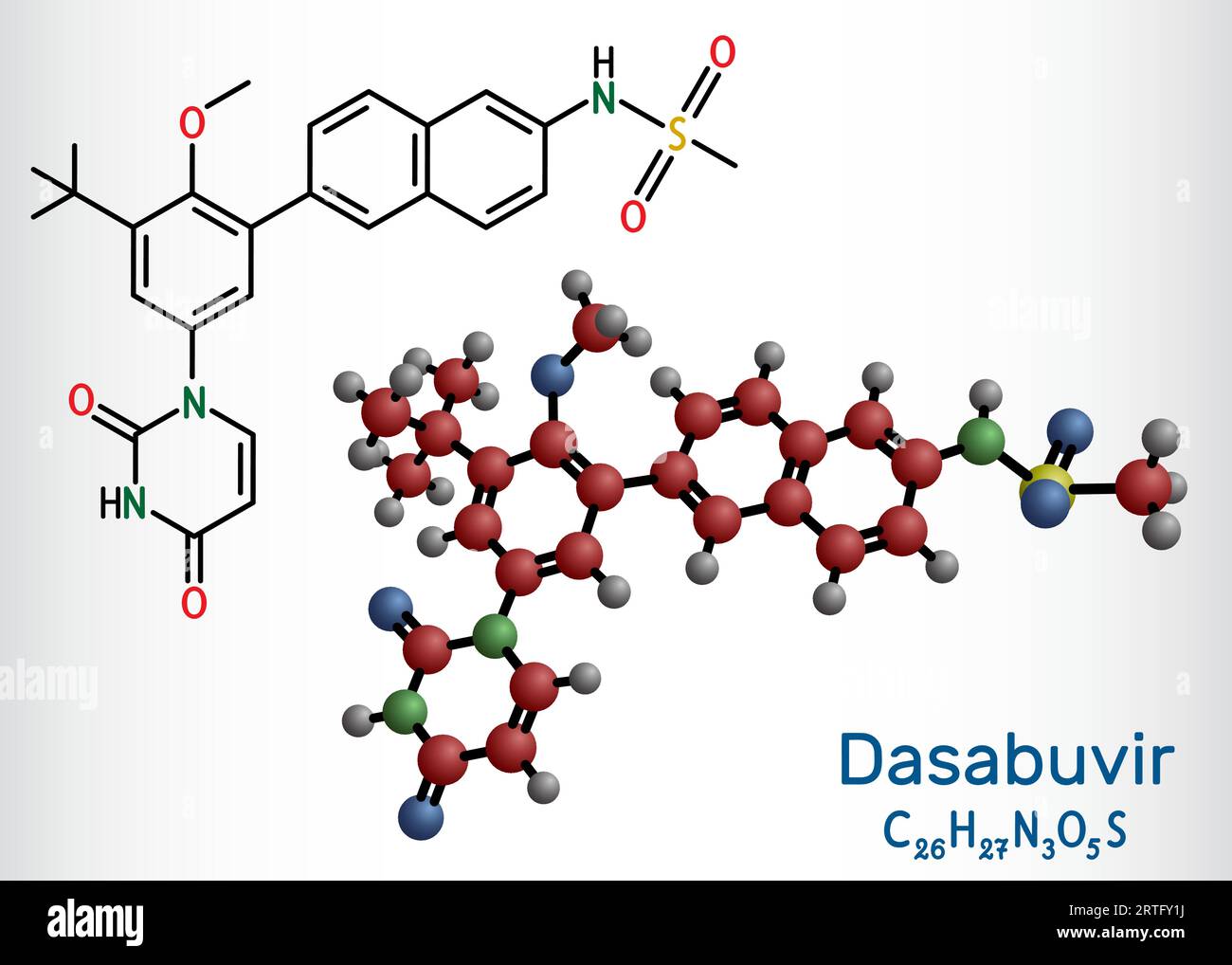 Dasabuvir molecule. It is antiviral drug used to treat hepatitis C ...