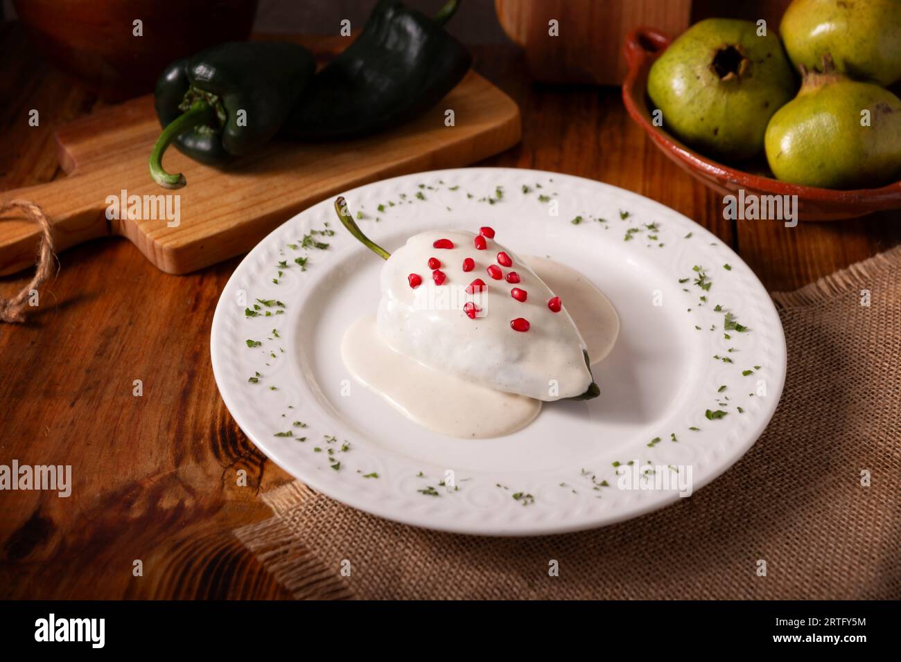 Chile en Nogada, Typical dish from Mexico. Prepared with poblano chili ...