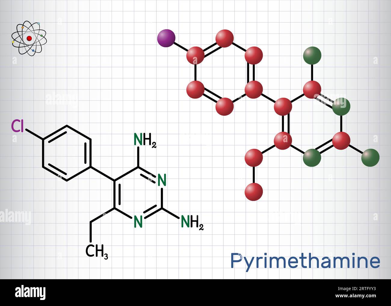Pyrimethamine molecule. It is antiparasitic drug, used in the treatment ...