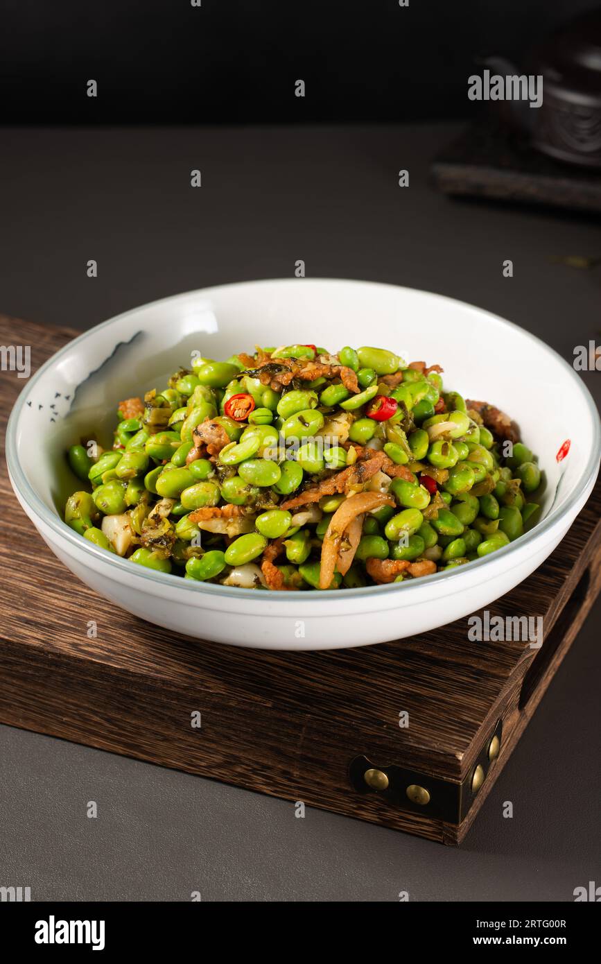 Sautéed（Stir fried）edamame bean,stir fried green soybean with mice pork ...