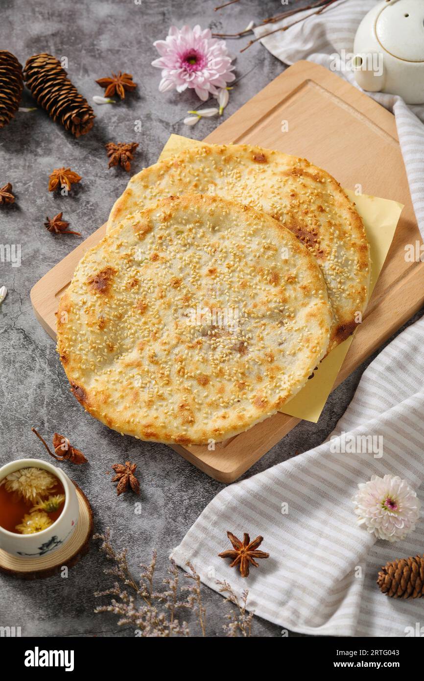 chinese traditional Sesame Cake with Minced pork, Shaobing Stock Photo ...