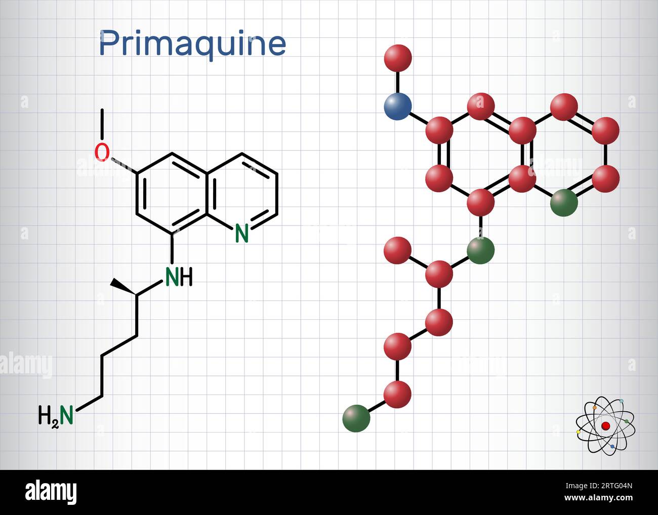Primaquine molecule. It is aminoquinoline, used for therapy of malaria ...
