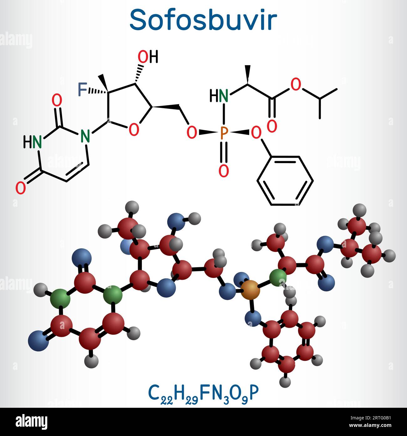 Sofosbuvir molecule. It is antiviral drug, used to treat hepatitis C ...