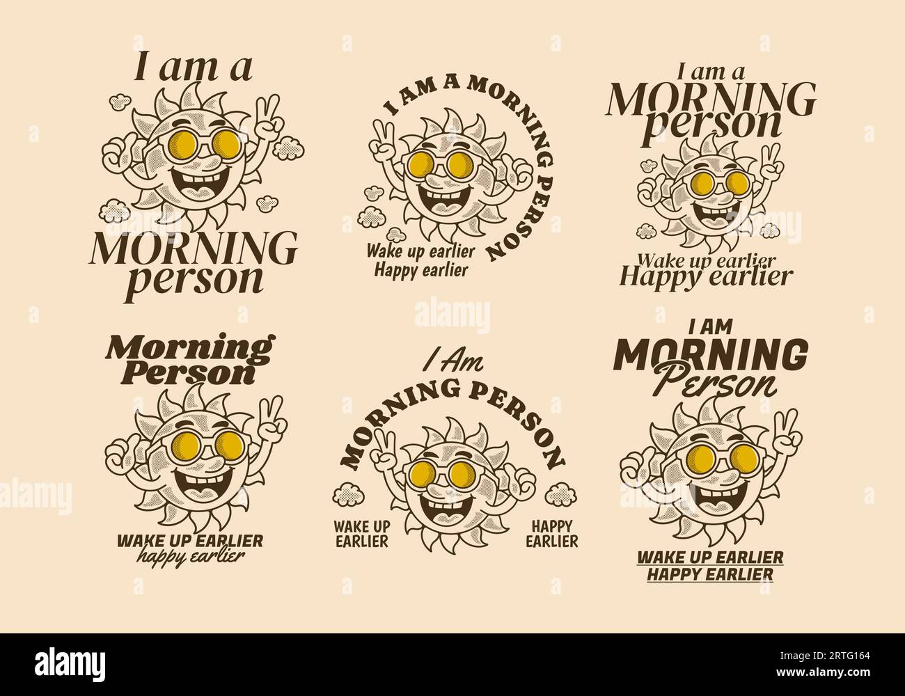 I am morning person, Vintage mascot character design of a sun wearing ...
