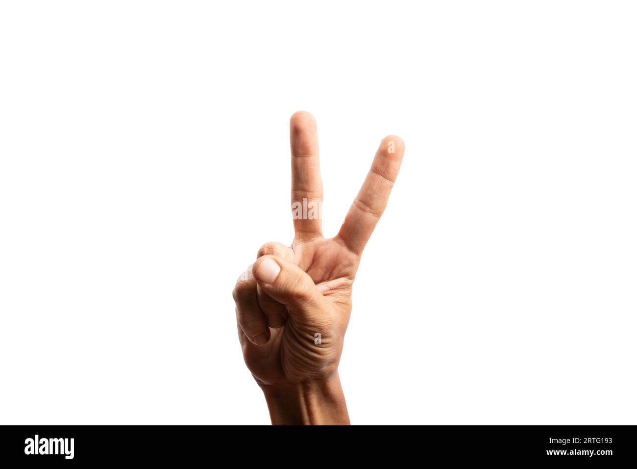 Black male right hand sign for number two isolated on white background ...
