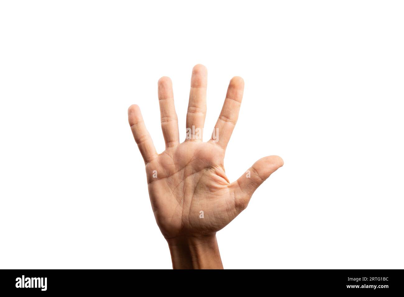 Black male right hand sign for number five isolated on white background ...