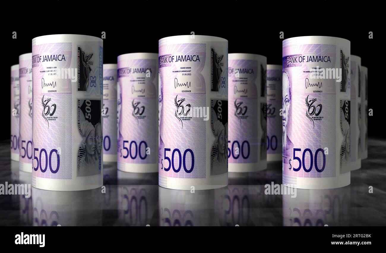 Jamaica money Jamaican Dollar money roll 3d illustration. 500 JMD ...