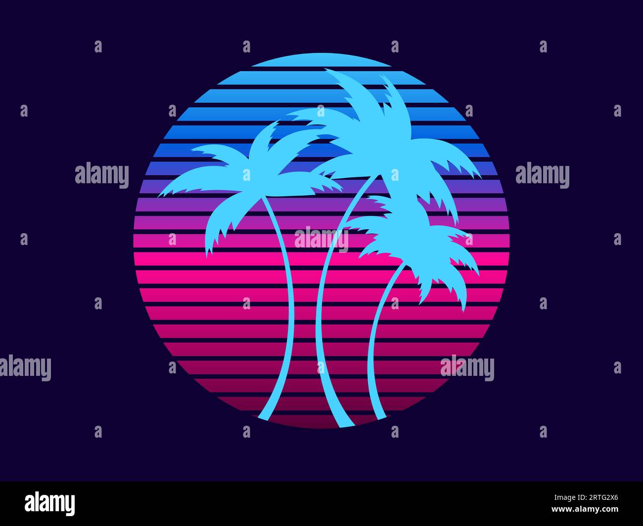 Retro futuristic palm trees in 80s style at sunset. Summer time, palm ...