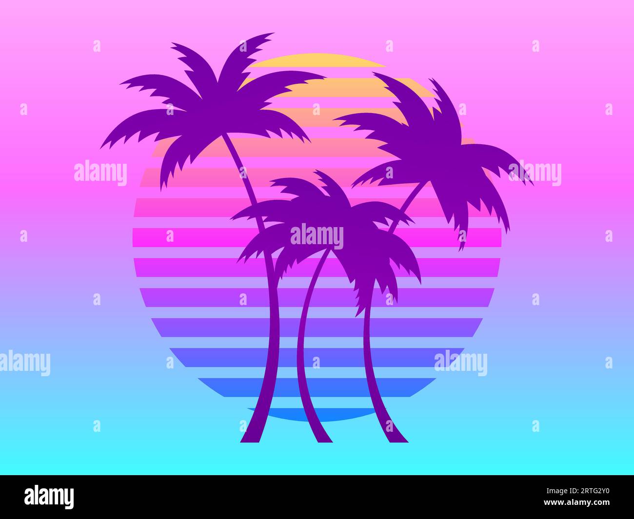 Palm trees on a sunset 80s retro sci-fi style. Gradient palm trees ...