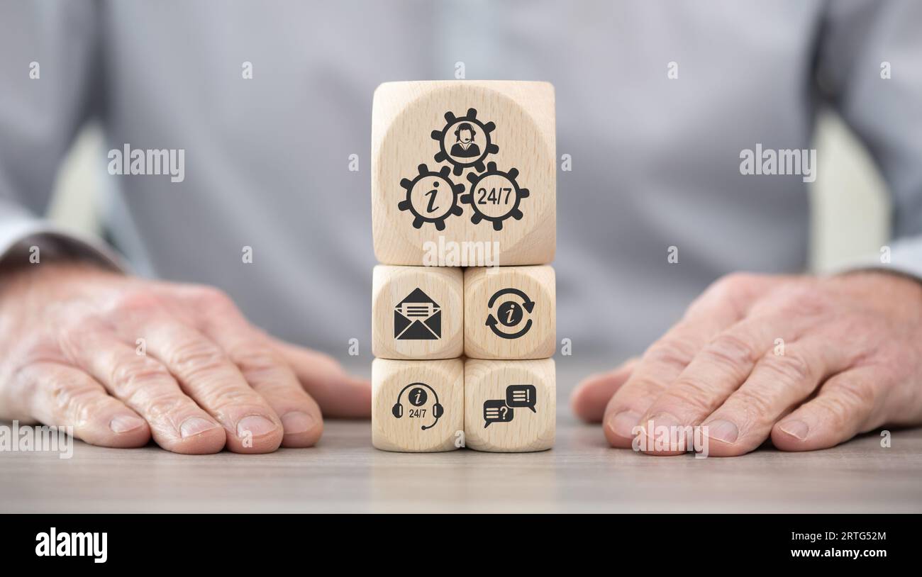 Wooden blocks with symbol of customer service concept Stock Photo - Alamy
