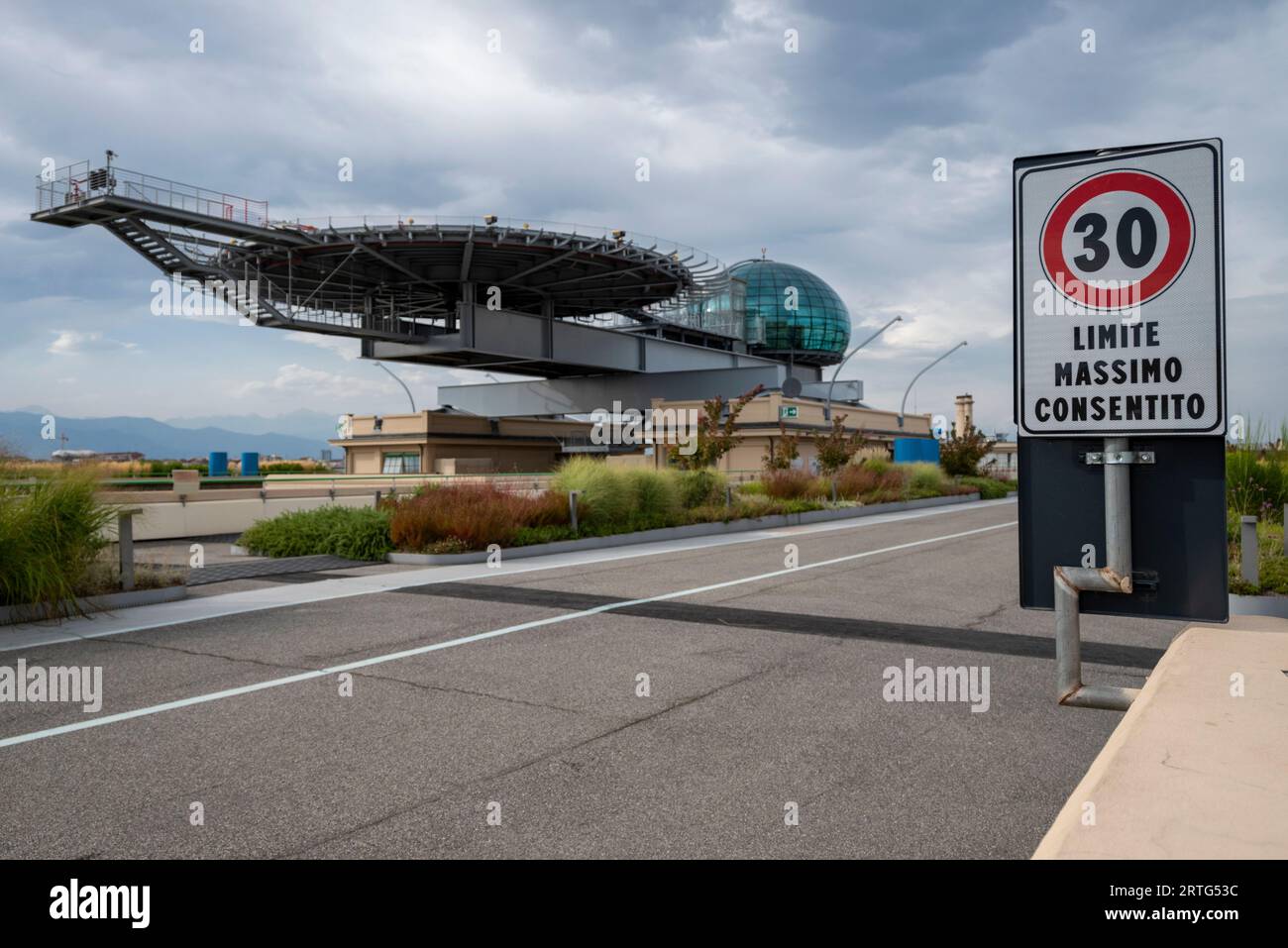 Lingotto, Turin, Italy, - August 10, 2023. Heliport. Helicopter landing ...