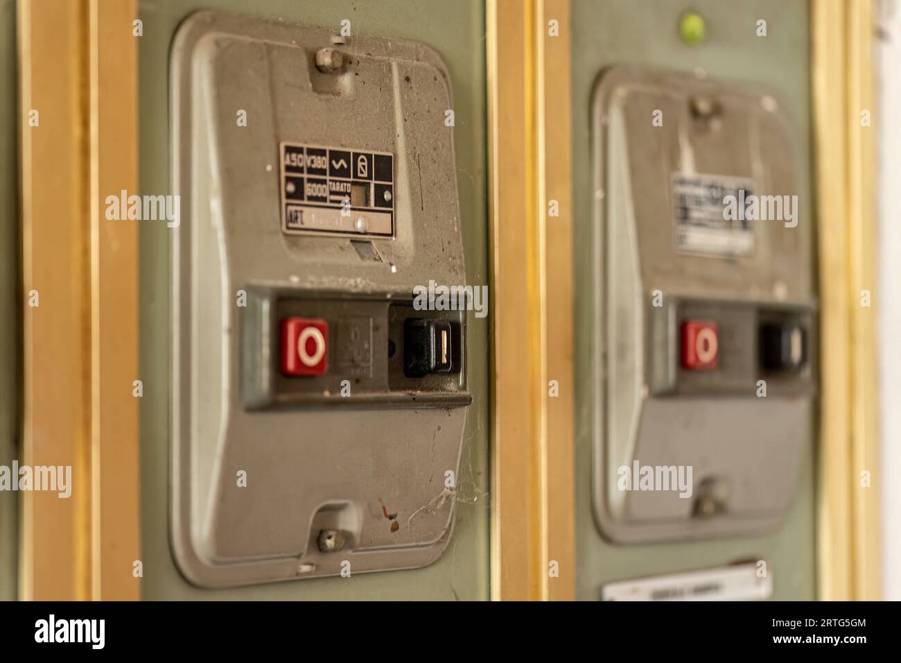 Milan, Italy 19 august 2023: Close-up of aged, obsolete high-voltage ...