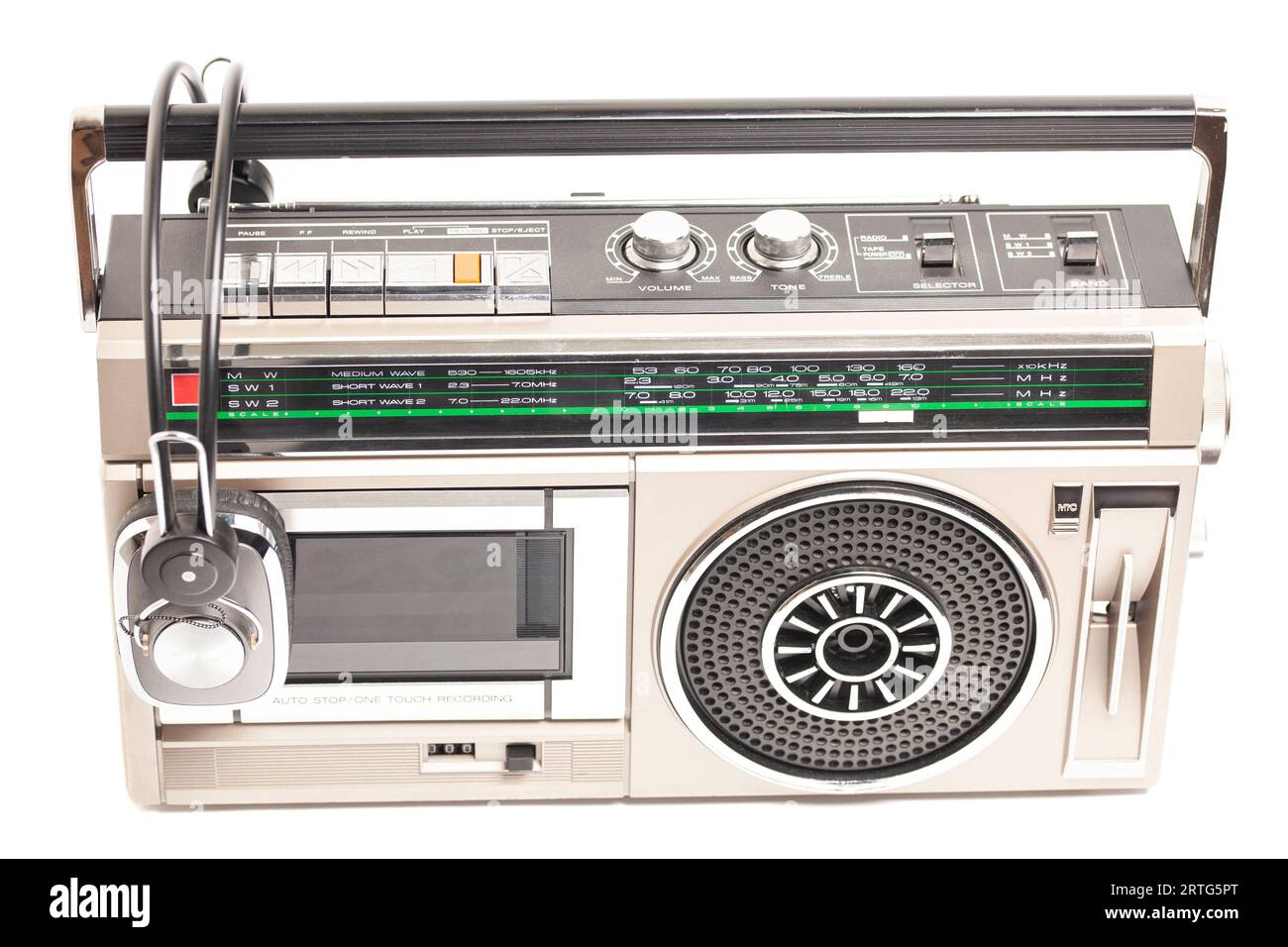 Retro ghetto radio boom box cassette recorder from 80s. with headphones ...