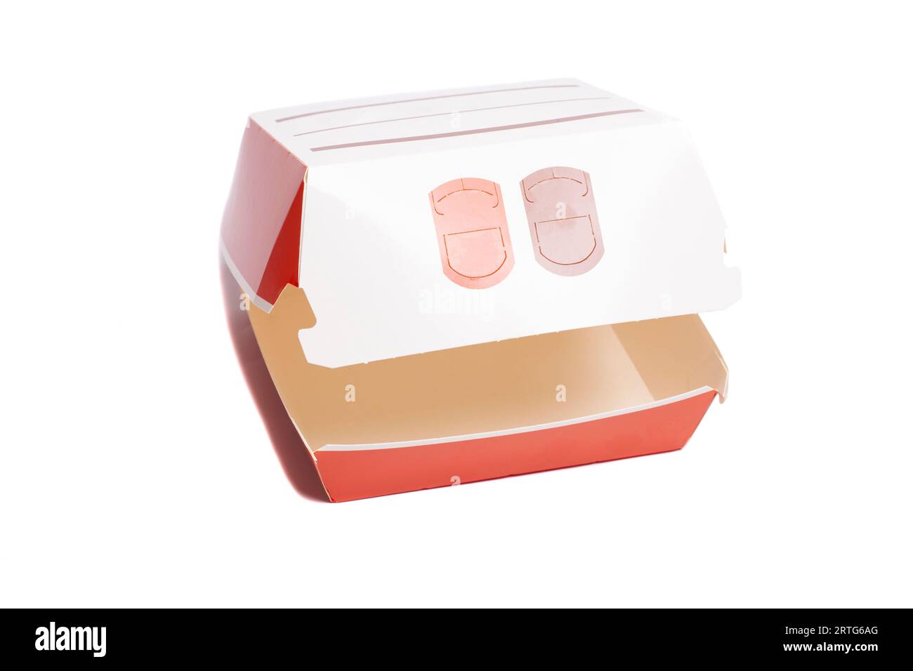 Open empty paper burger box isolated on white Stock Photo - Alamy