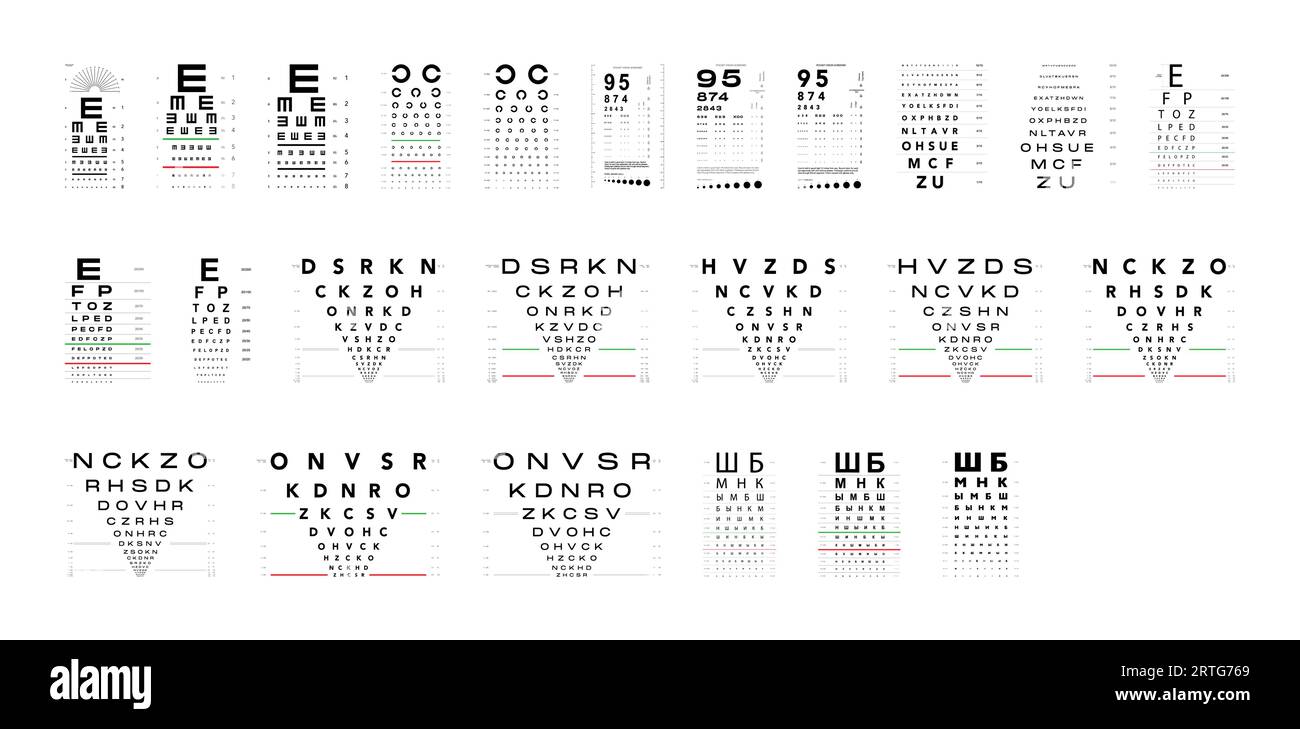 Set of Eye Test Charts medical illustration. Line vector sketch style ...