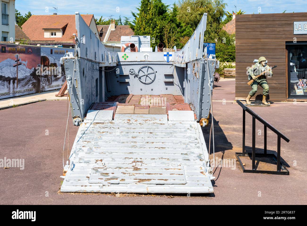 A WWII landing craft exhibited outside "Le Grand Bunker", a former ...