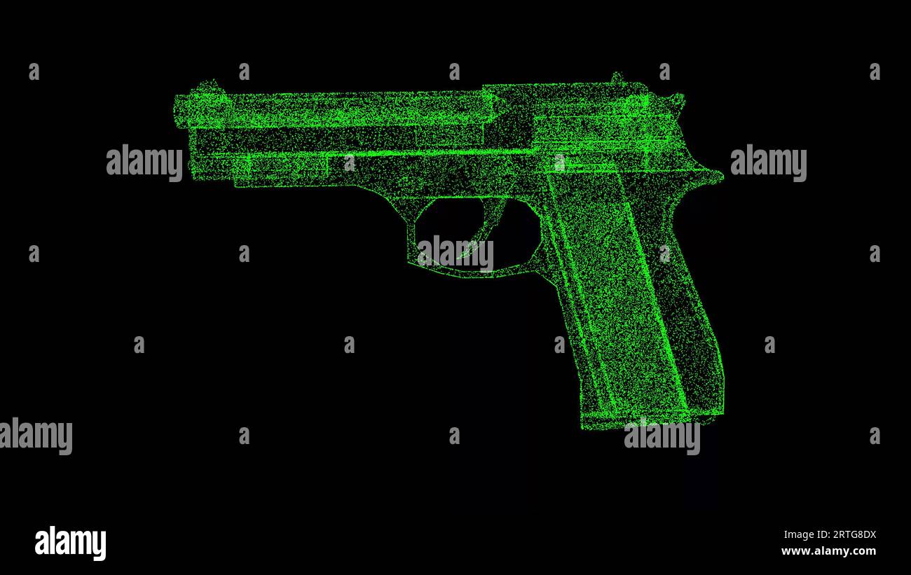 3D gun on black background. War concept. Business advertising backdrop ...