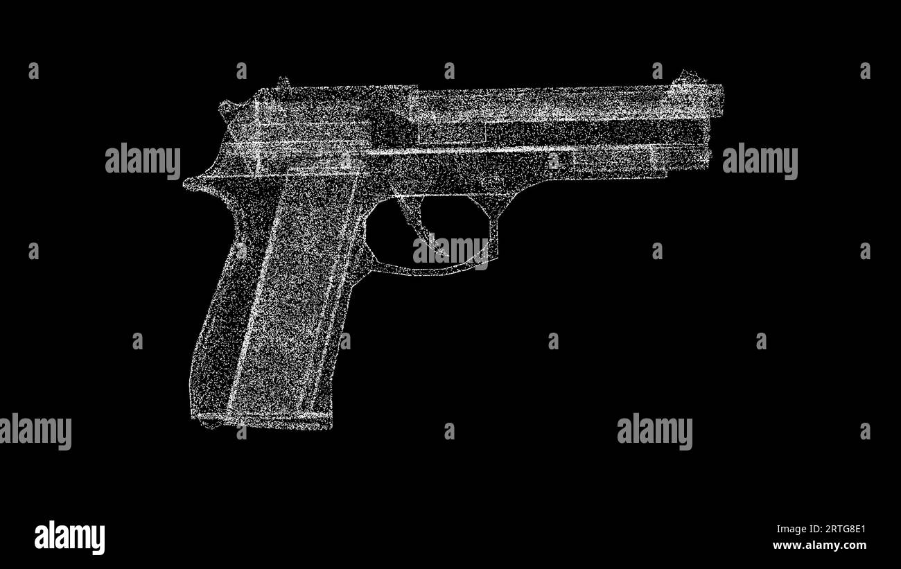 3D gun on black background. War concept. Business advertising backdrop ...