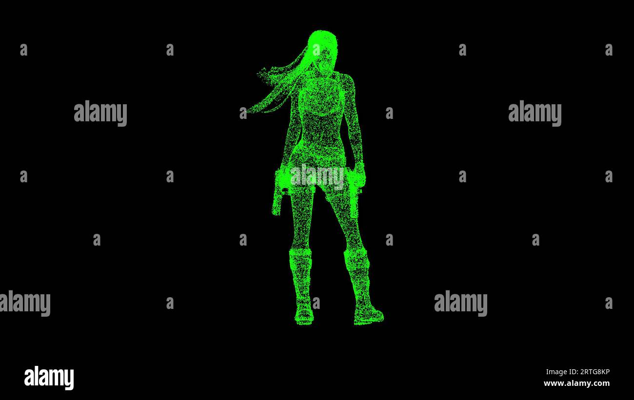 3D Woman with pistols on black background. Warrior Woman concept ...